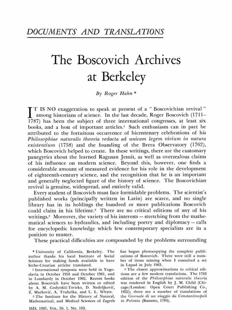 Roger Hahn - The Boscovich Archives at Berkeley | PDF | History Of ...