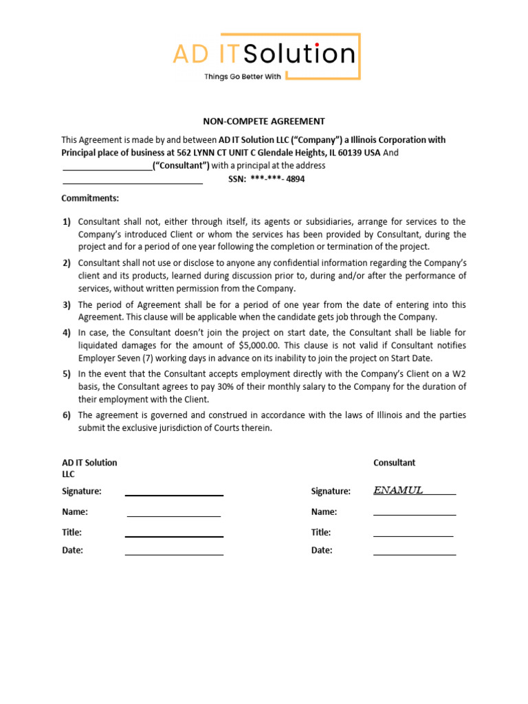 NCA - AD IT Solution LLC Signed by Enamul 1 | PDF