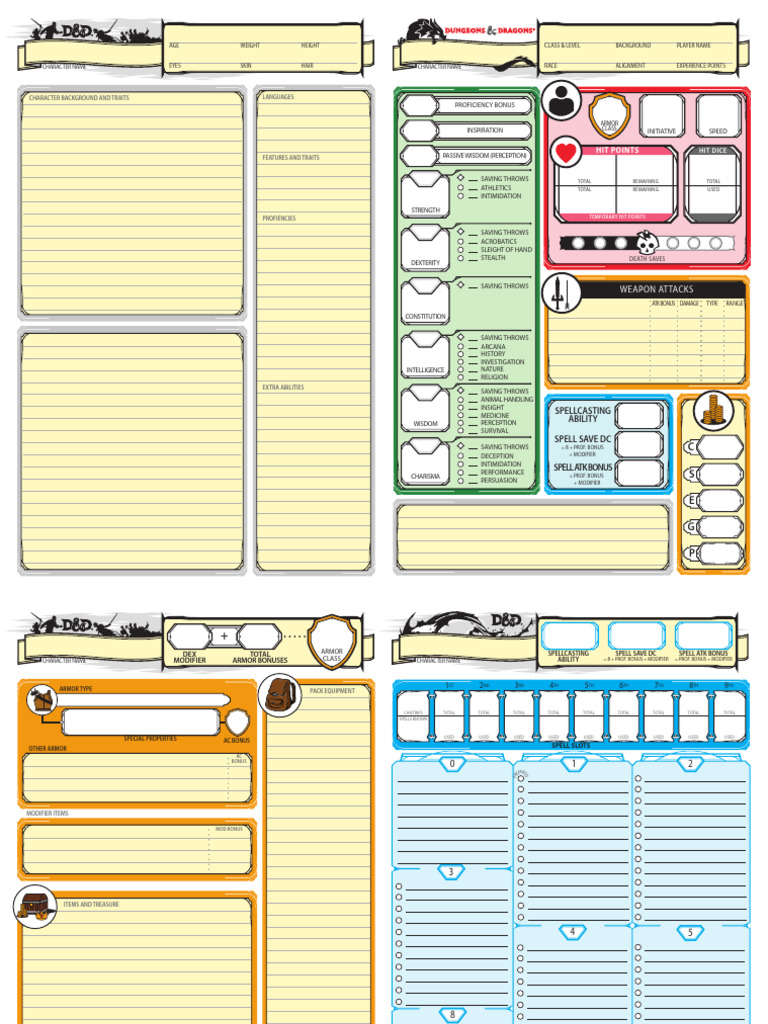 D and D Character Sheet Halfpage Coloured FormFillable 1 | PDF | D20 System | Dungeons & Dragons