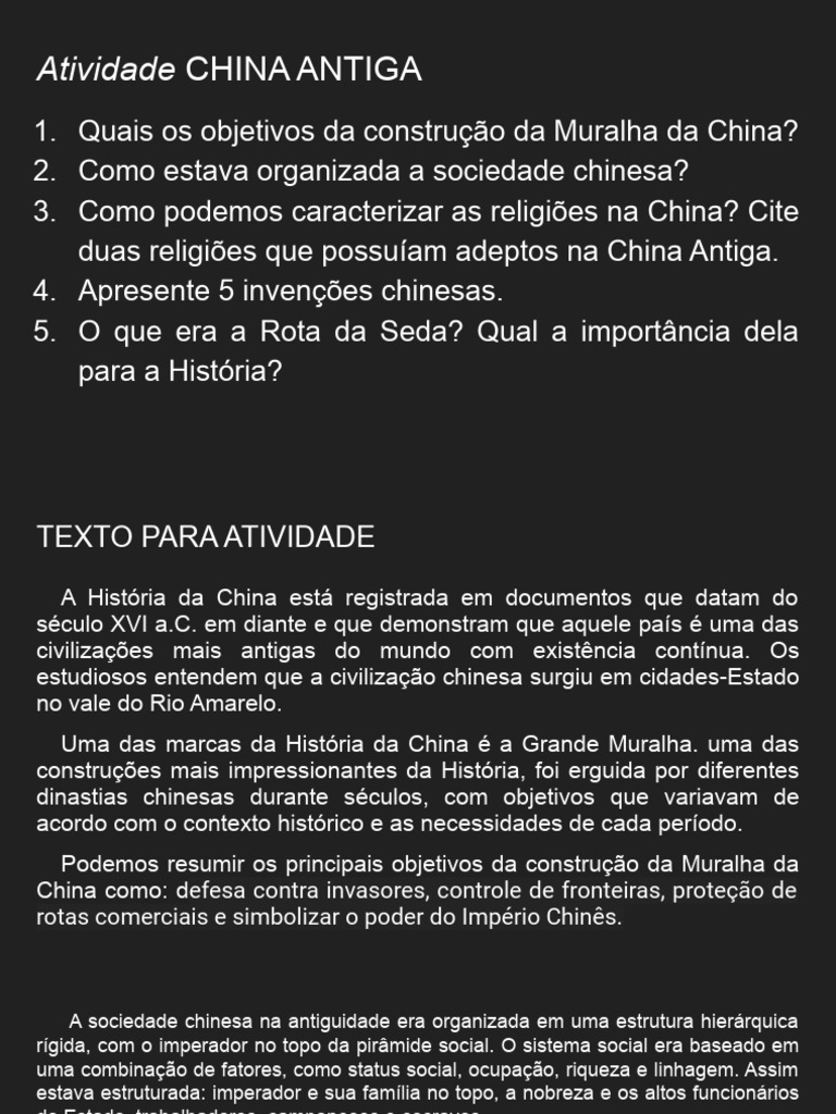 ATIVIDADE China Antiga | PDF | História da China | China