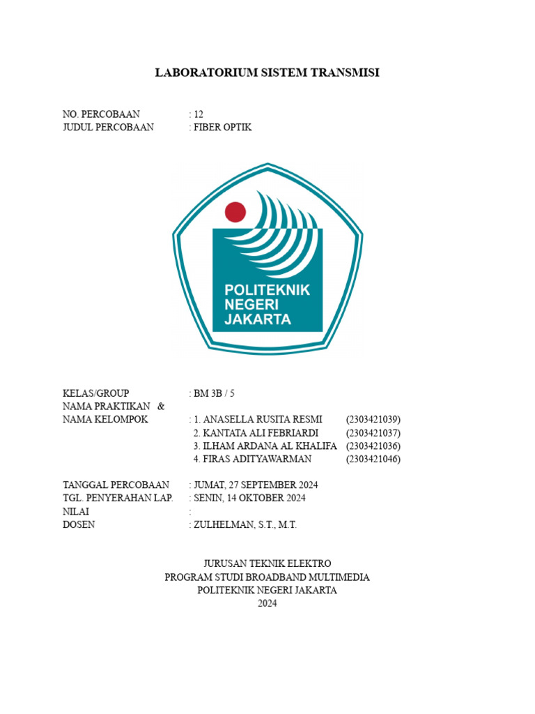 Laporan Akhir Kel 5 - Redaman Pada Kabel Serat Optik | PDF