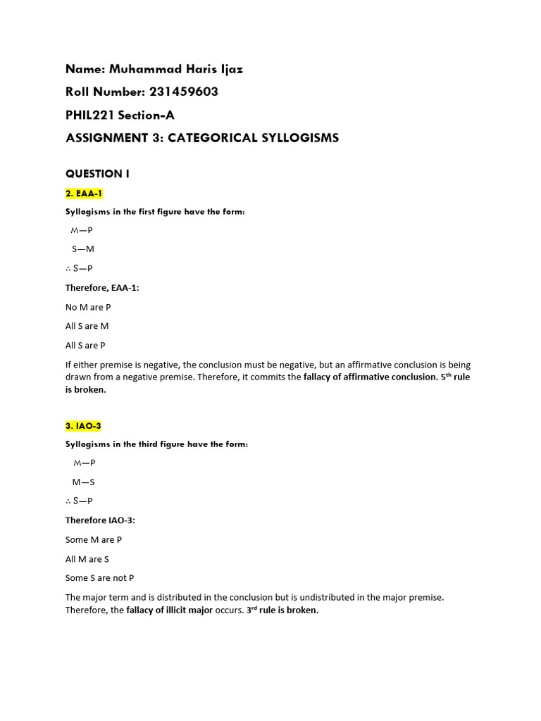 Assignment On Categorical Syllogisms | PDF | Fallacy | Decision Making