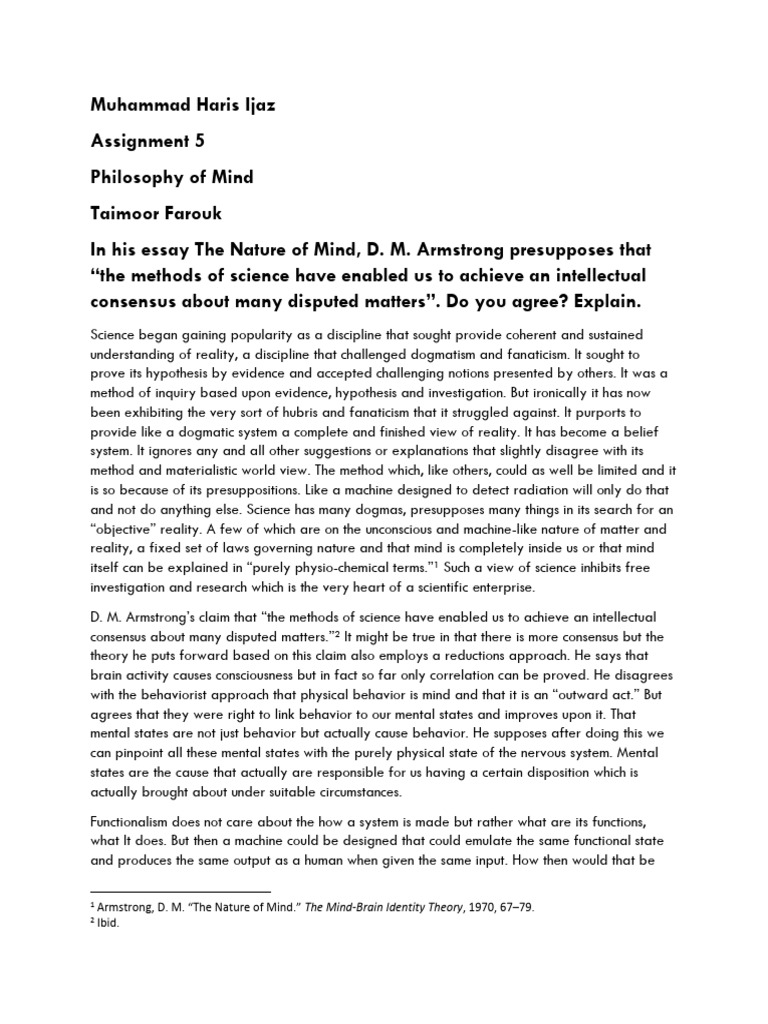 Assignment 5, Philosophy of Mind | PDF | Philosophy Of Mind | Consciousness