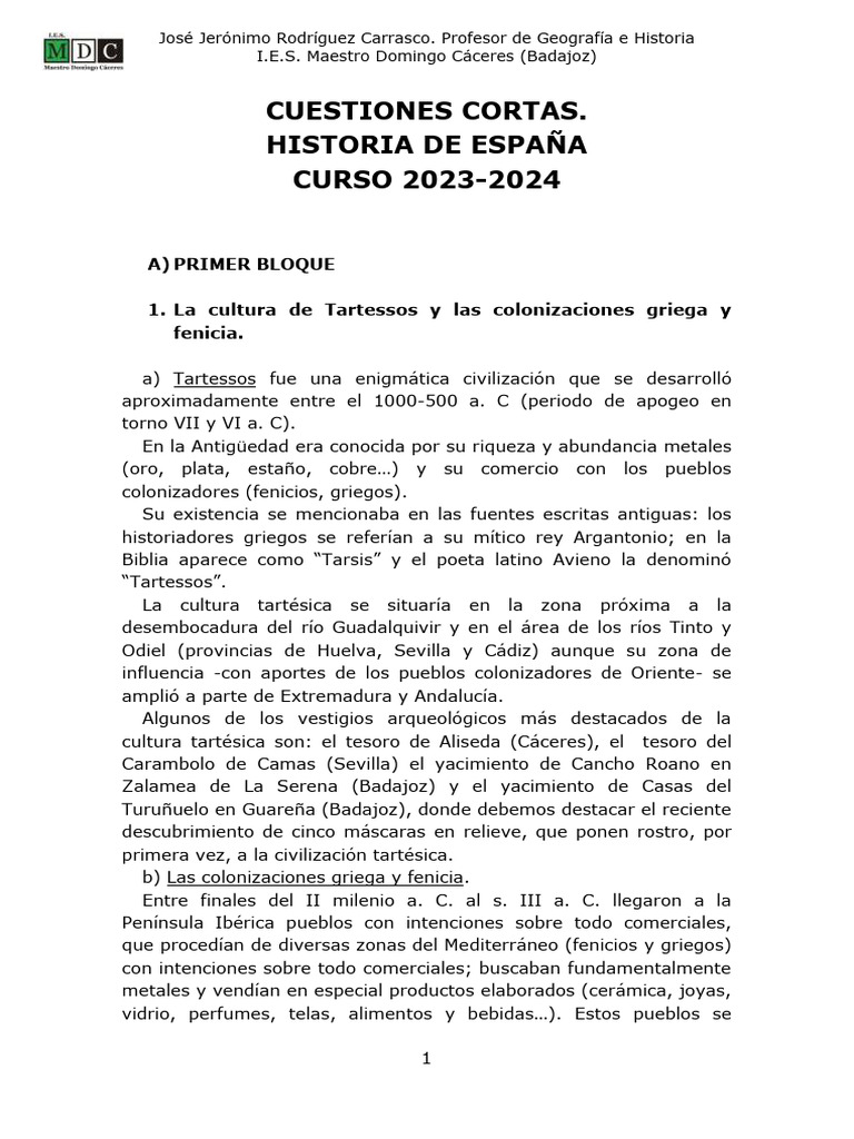 Cuestiones Cortas Historia De España Pdf Al Andalus Imperio Español