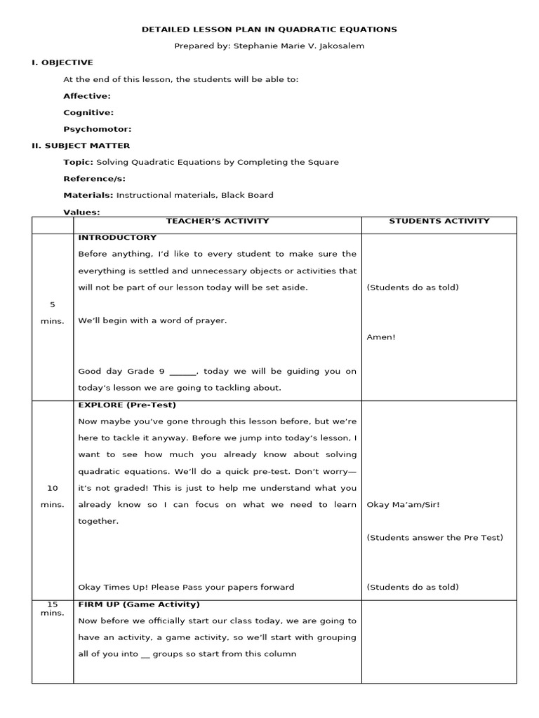 COmpleting-the-square-lesson-plan | PDF | Factorization | Equations