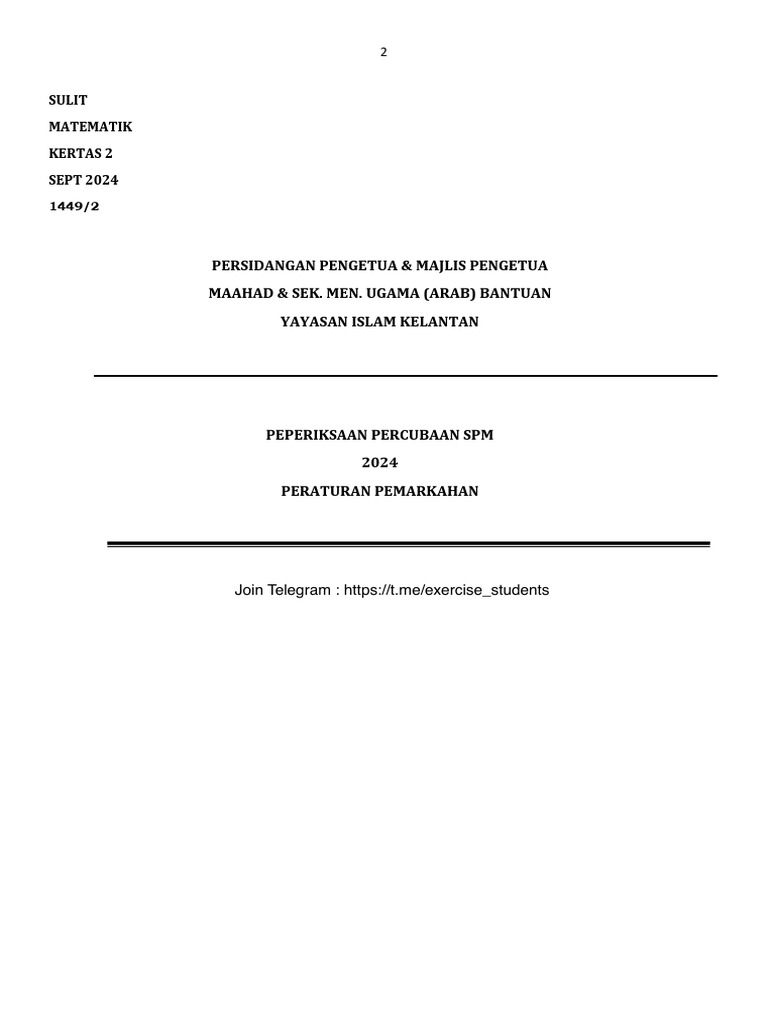 Skema Trial Maths K2 2024 SPM - Yik Kelantan | PDF