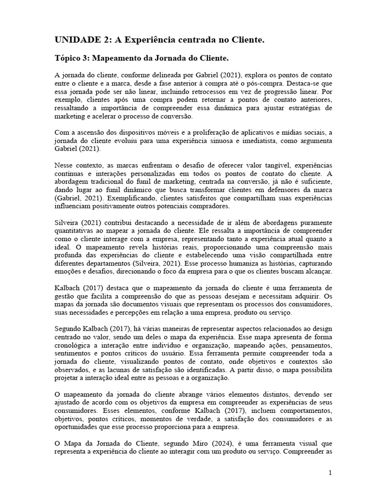 Tópico 3 - Mapeamento Da Jornada Do Cliente | PDF | Marketing | Experiência