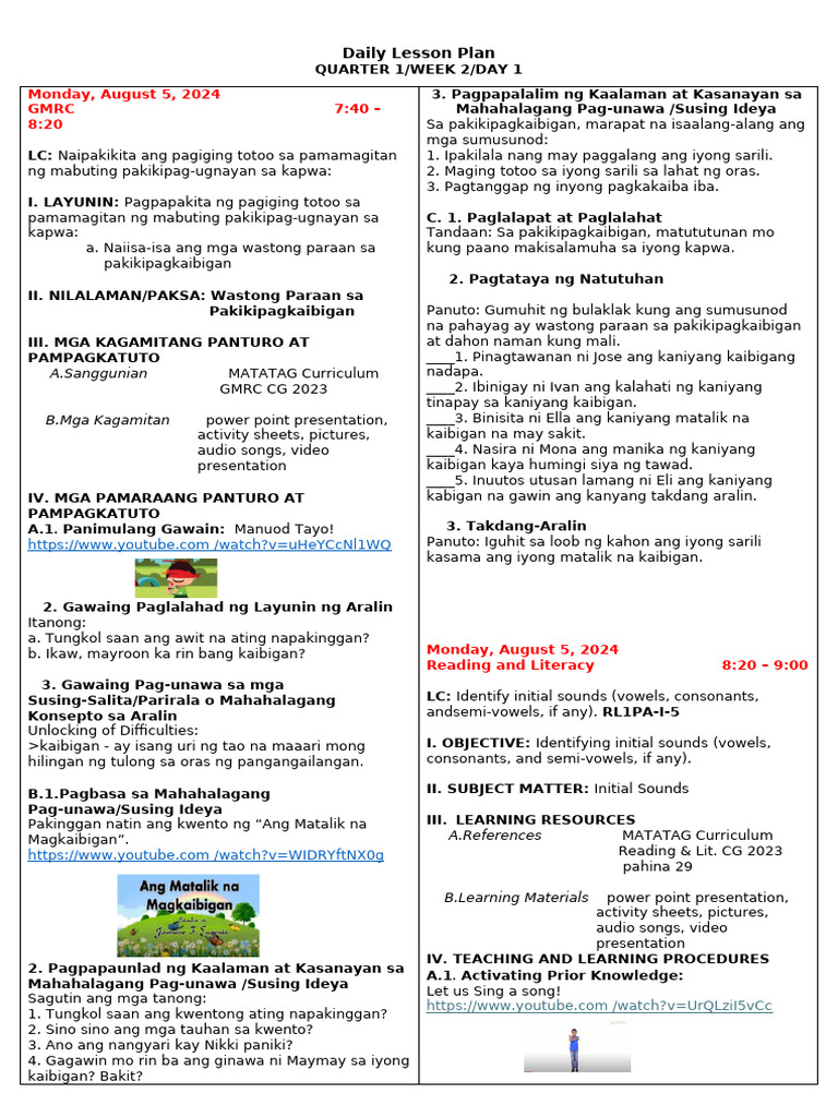 WEEK 2lesson Plan | PDF | Human Communication | Linguistics