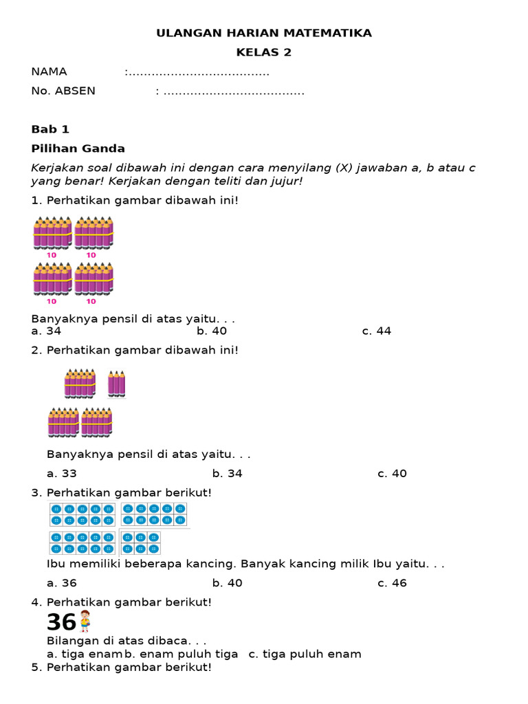 Ulangan Harian Matematika Bab 1 | PDF