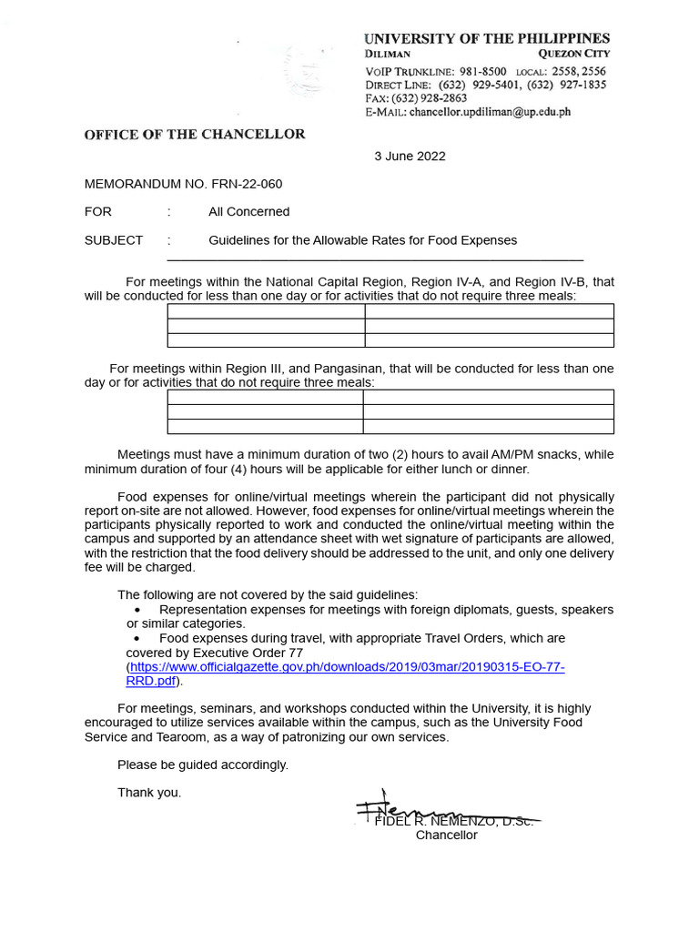 Allowable Food Expense Guidelines | PDF | Meal | Lunch