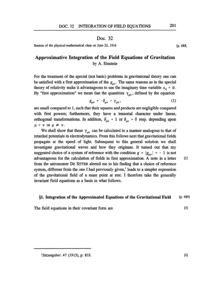 Approximative Integration of The Field Equations of Gravitation | PDF
