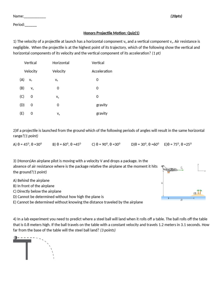 Projectile Motion Quiz (1) | PDF | Applied And Interdisciplinary ...
