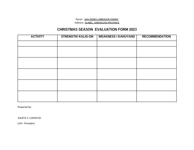 Christmas Season Evaluation Form | PDF