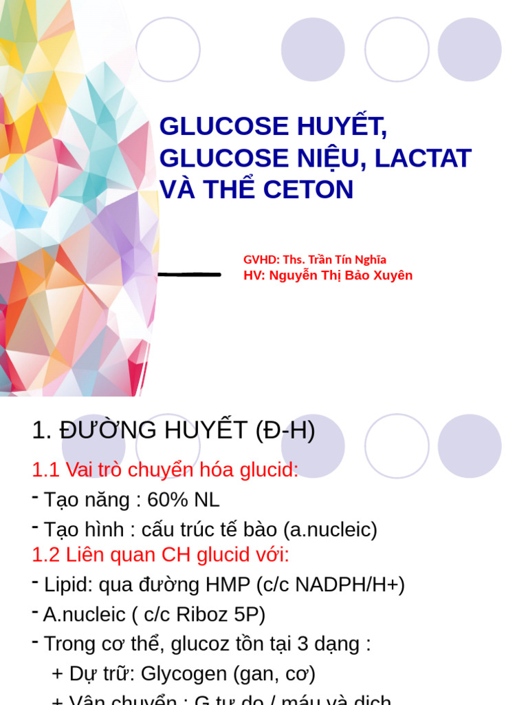 GLUCOSE HUYẾT - NIỆU, LACTAT VÀ THỂ CETON | PDF