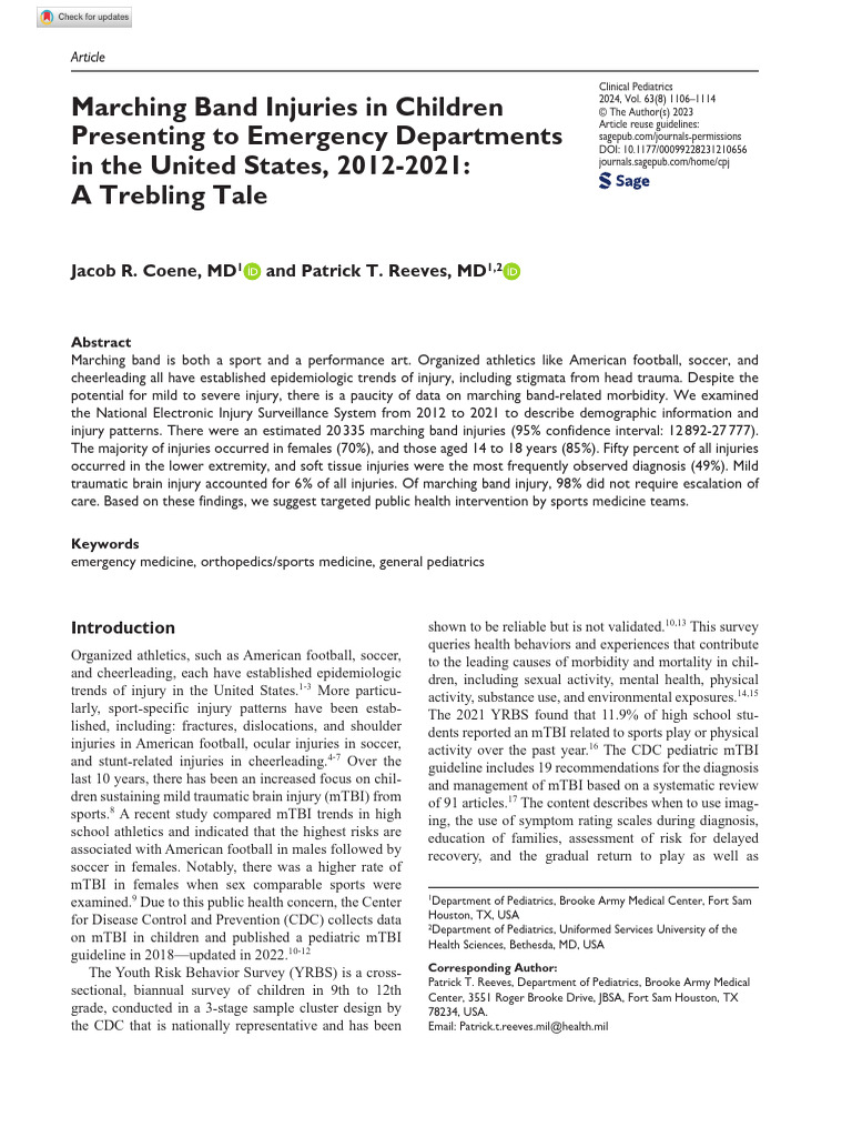 Coene Reeves 2023 Marching Band Injuries in Children Presenting To ...