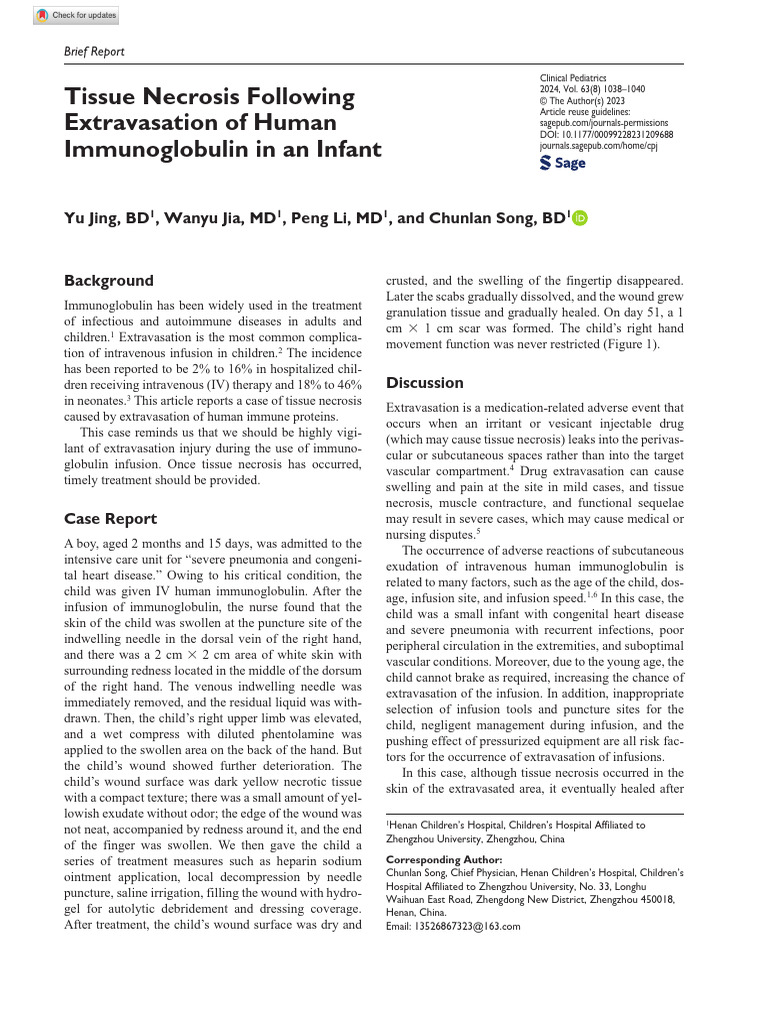 Jing Et Al 2023 Tissue Necrosis Following Extravasation of Human ...