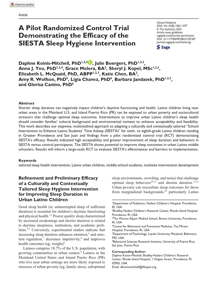 Tailored Sleep Hygiene for Latino Kids | PDF | Sleep | Randomized ...
