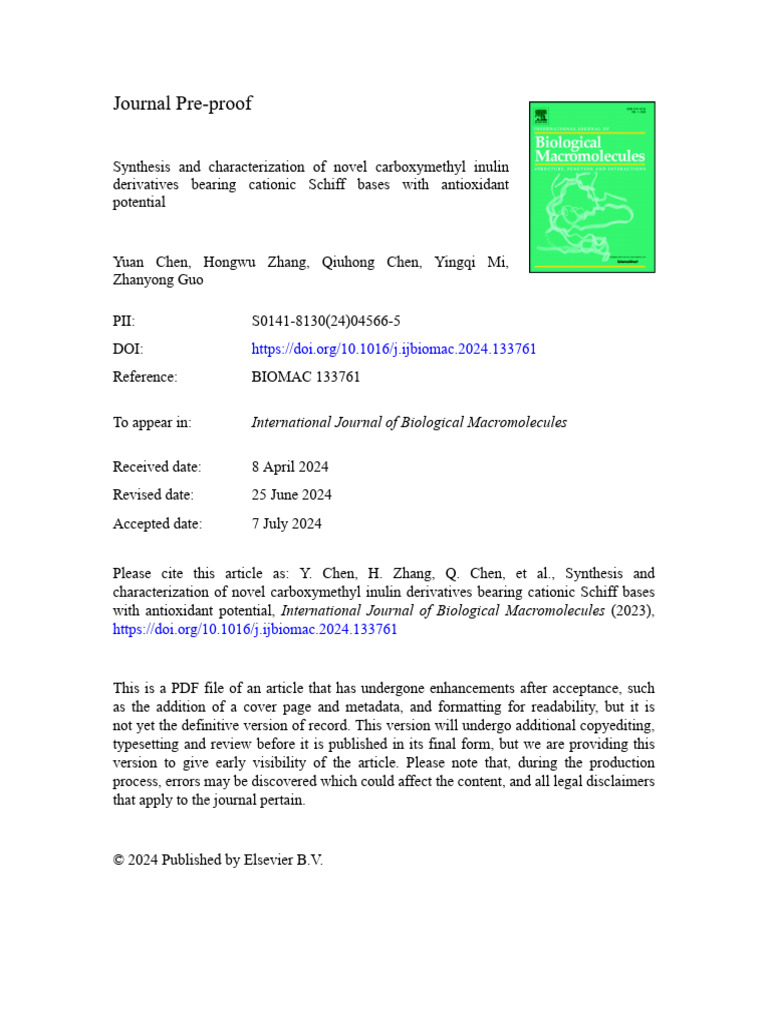 Synthesis and Characterization of Novel Carboxymethyl Inulin ...
