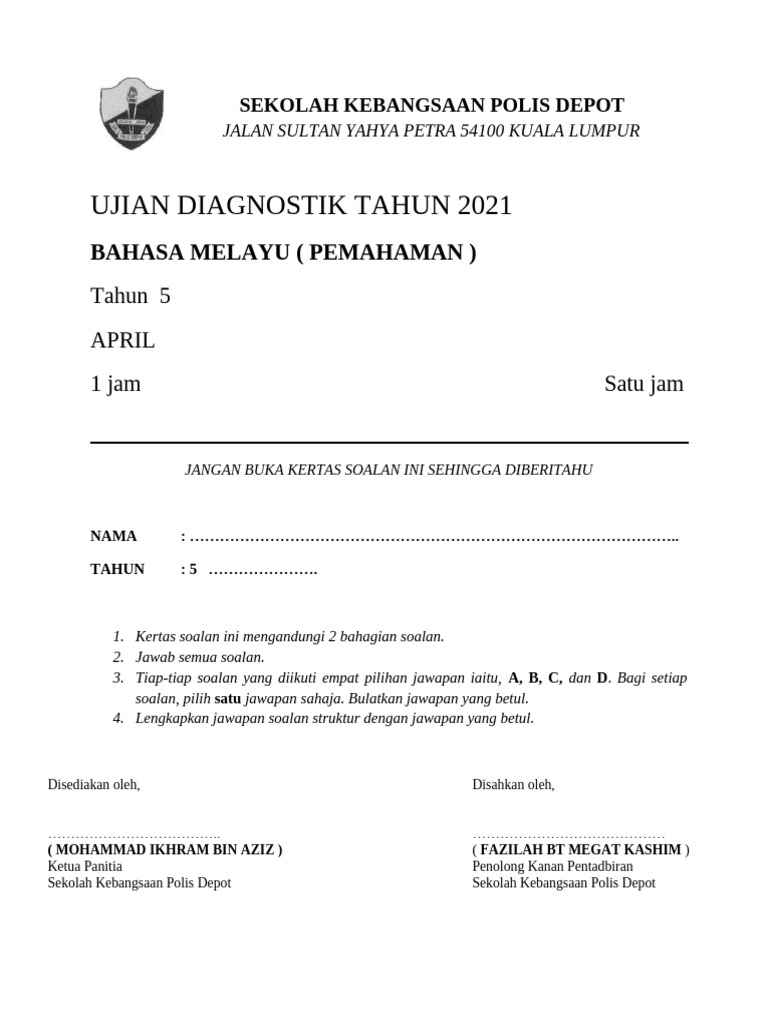 Cover Ujian Diagnostik 2021 | PDF