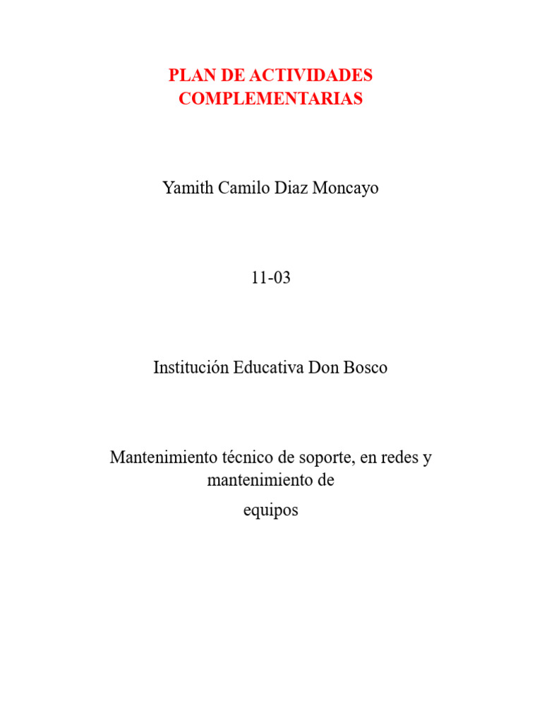 Plan de Actividades Complementarias | PDF | Dirección IP | Controlador de interfaz de red