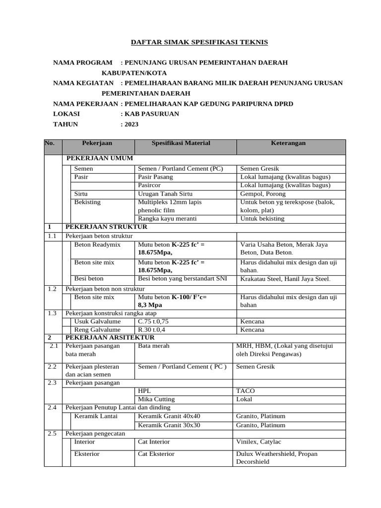 DAFTAR SIMAK KAP Gedung DPRD Pasuruan - 1 | PDF | Teknologi & Rekayasa