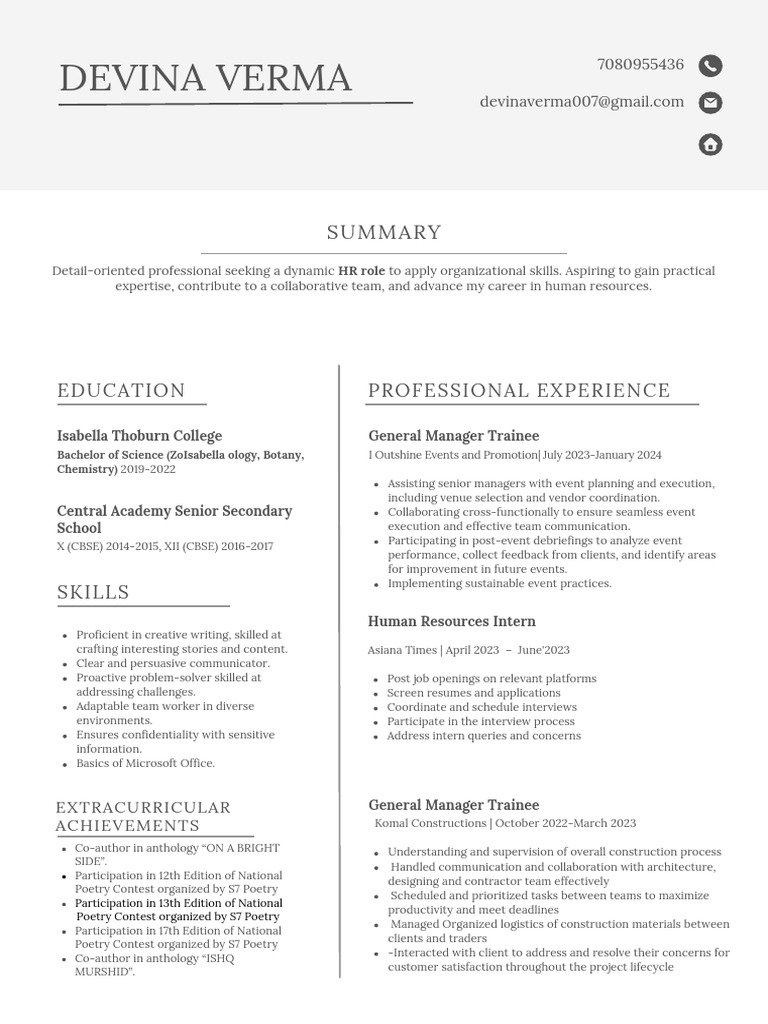 Gray and White Simple Clean Resume | PDF | Human Resources | Business