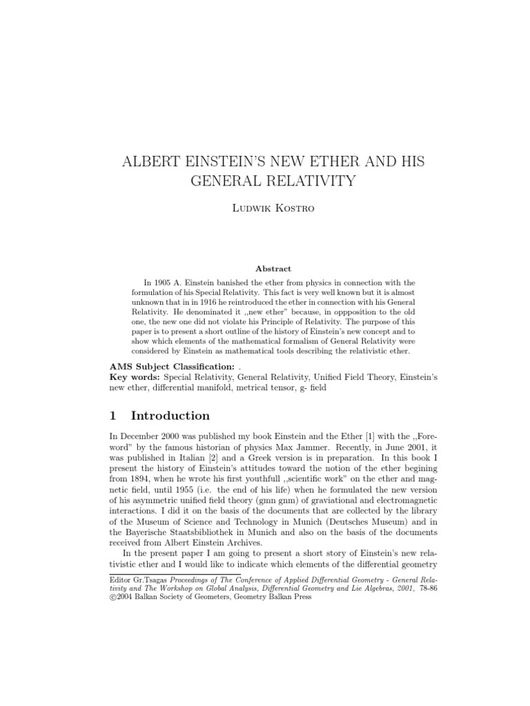 Einstein's New Ether in Relativity | PDF | General Relativity ...