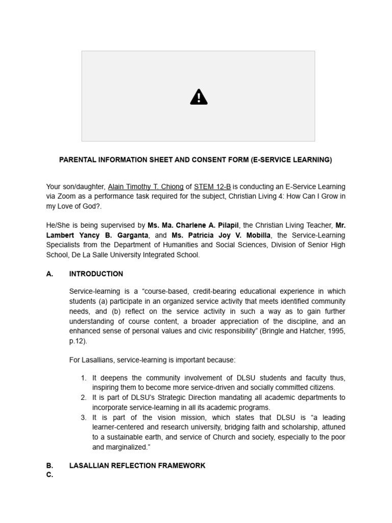 Parents Concent Form | PDF | Service Learning | Learning