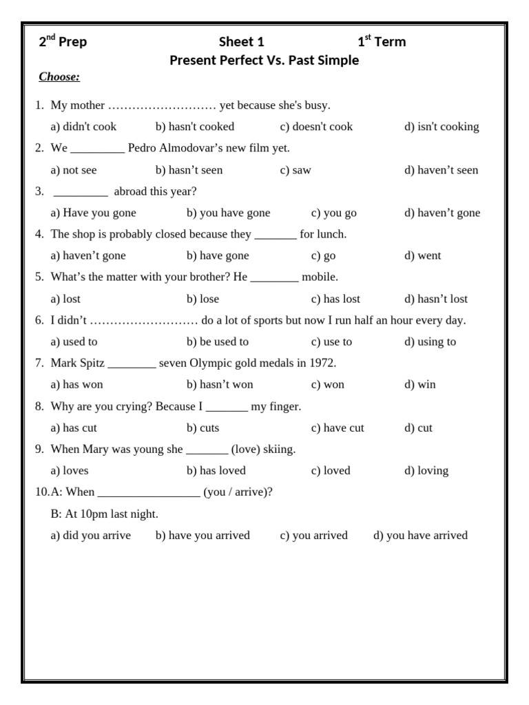 Present P. vs. Past S. Sheet 1 | PDF