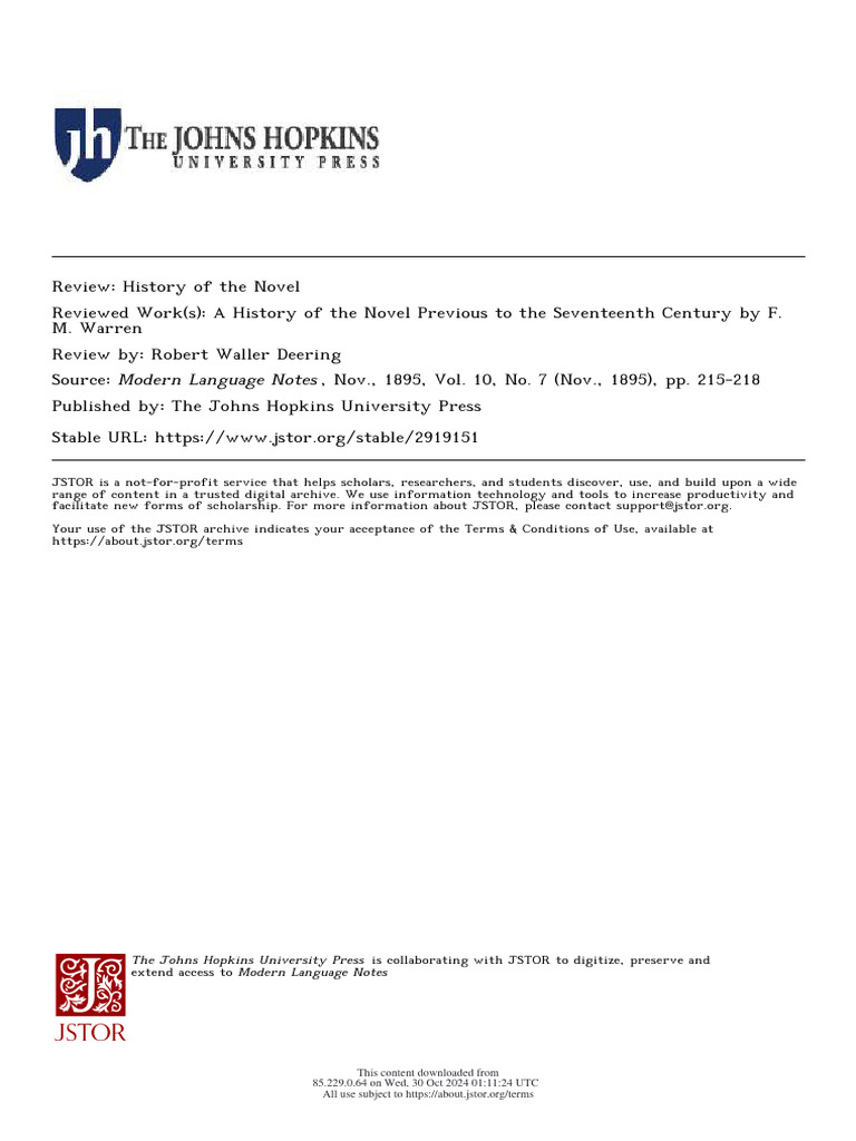 History of The Novel - Deering-HistoryNovel-1895 | PDF