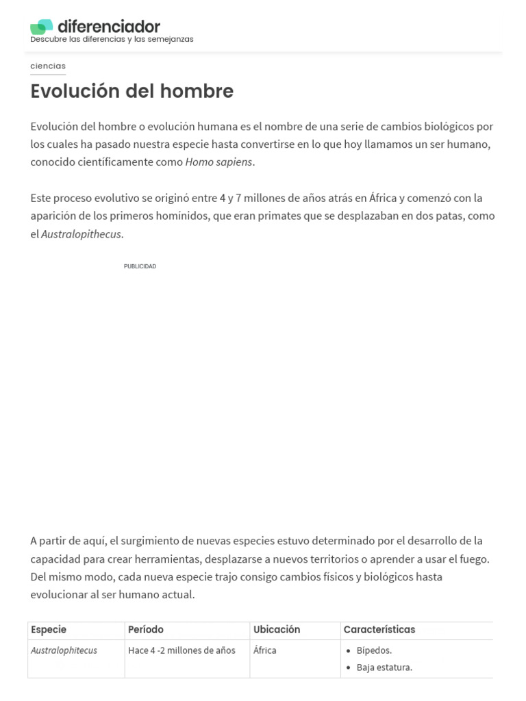 Evolución del Hombre: Etapas y Especies | PDF | Homo | Evolución humana