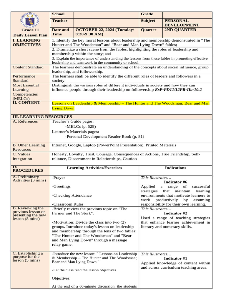 DLP - Perdev - 10-22-24 - Hunter-Woodsman | PDF | Learning | Leadership