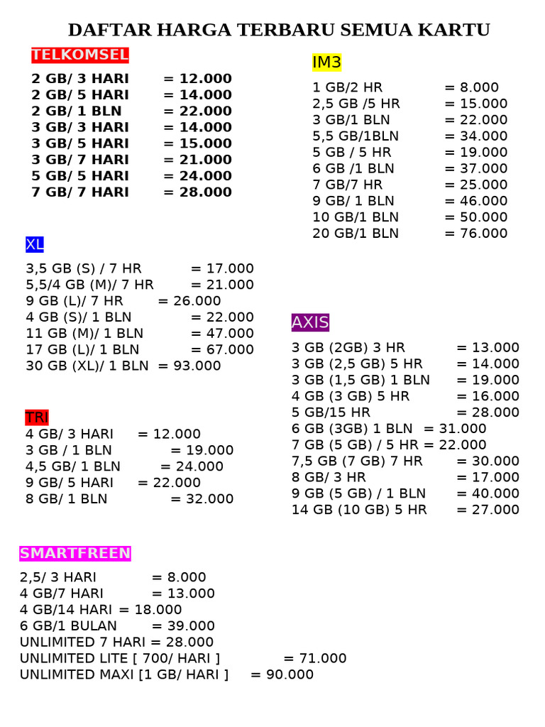 Daftar Harga Voucher Pdf