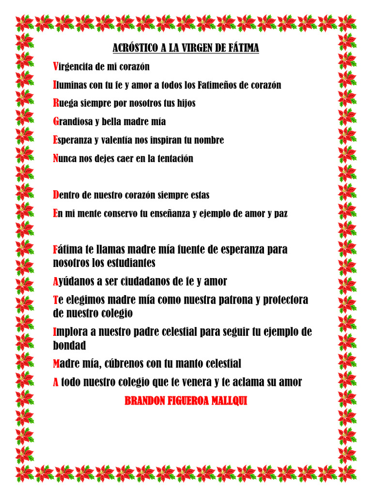 Acróstico a la Virgen de Fátima | PDF