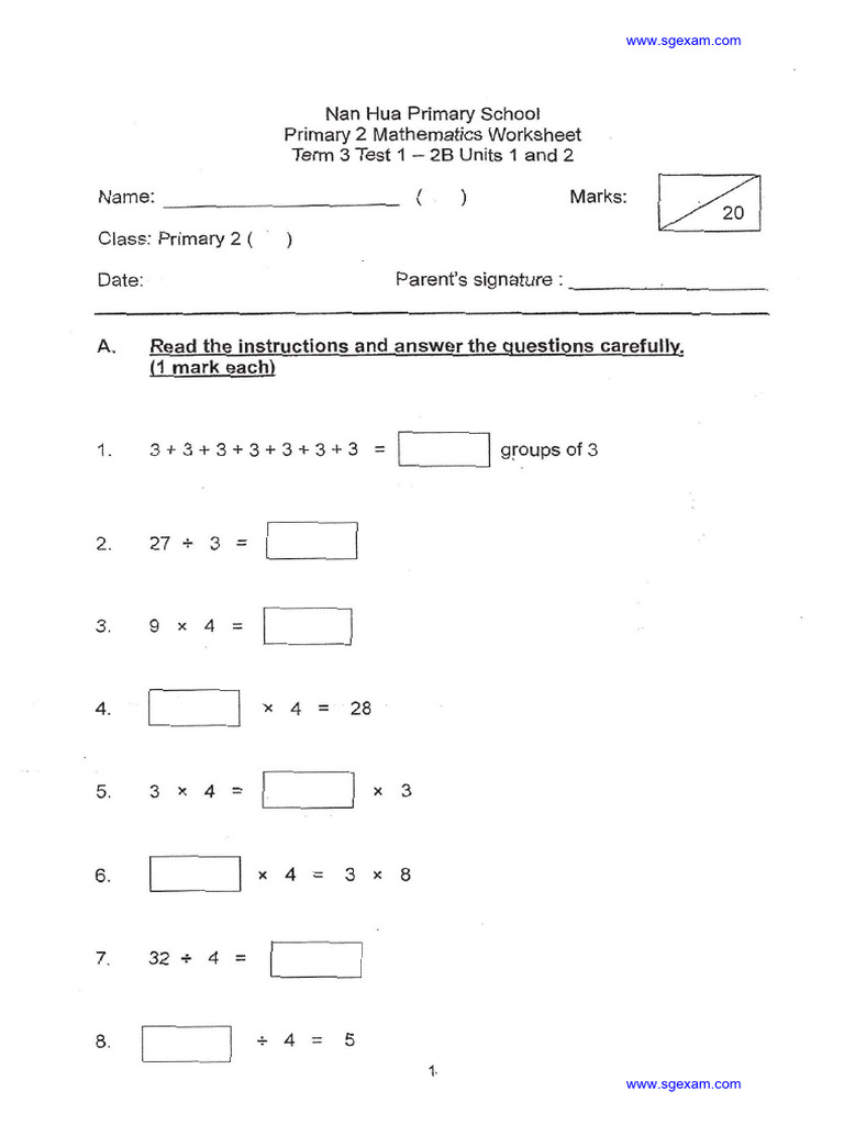 2019 P2 Math Term 1,2,3 Review Nan Hua | PDF