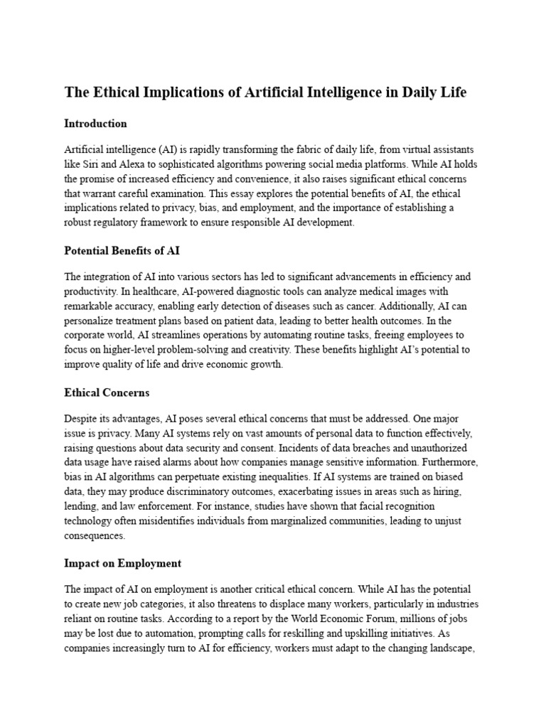 The Ethical Implications of Artificial Intelligence in Daily Life | PDF | Artificial ...