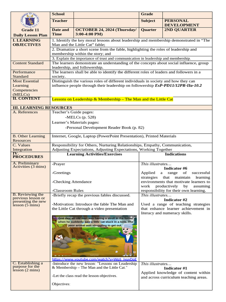 DLP - Perdev - 10-24-24 - Man-Cat | PDF | Learning | Leadership