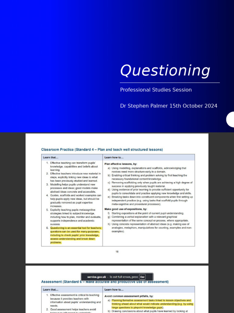 WK 7 Questioning - Prof Studs Lecture Oct 24 | PDF | Question | Cognition