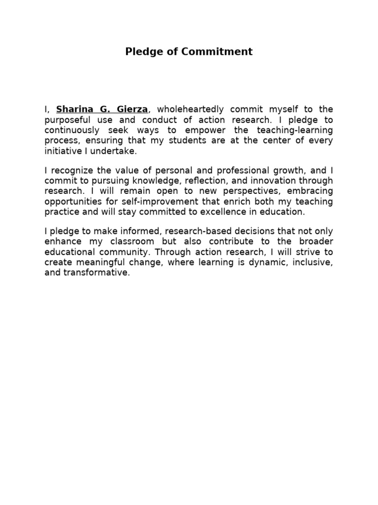 Pledge of Commitment | PDF | Career & Growth