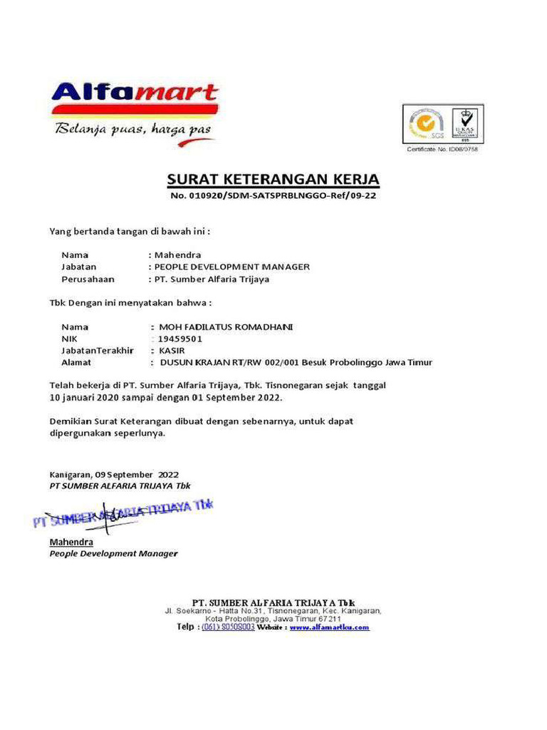 Paklaring Alfamart - PDF | PDF