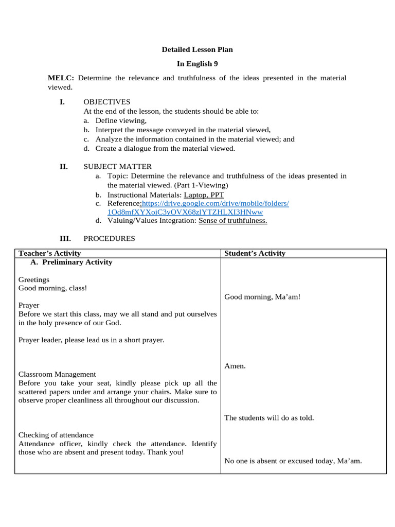 Detailed Lesson Plan | PDF | Thought | Knowledge