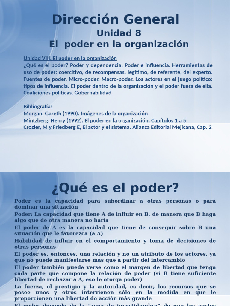 Unidad 8. El Poder en La Org. | PDF | Política