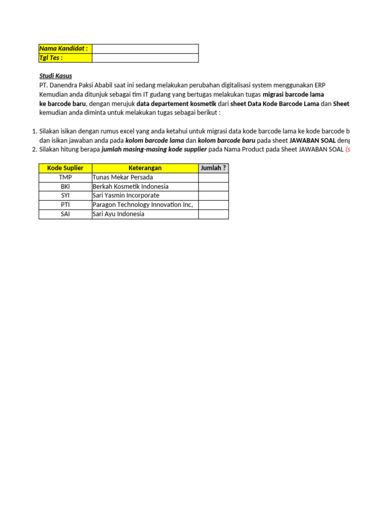 Soal Kandidat Studi Kasus It Gudang | PDF | Cakes | Desserts