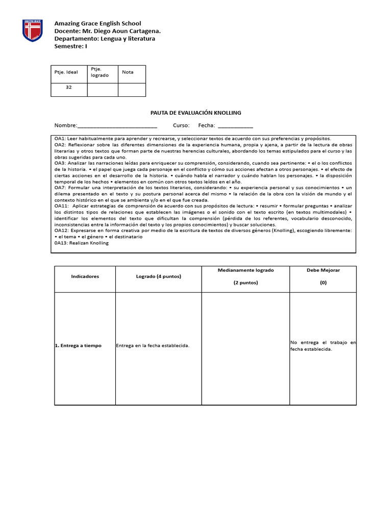 Knolling Rúbrica | PDF