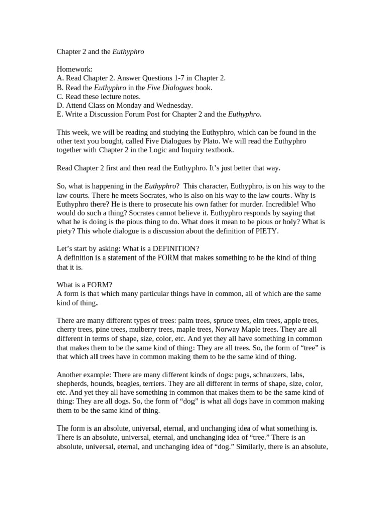 Chapter 2 and Euthyphro Lecture Notes - Platos Euthyphro | PDF | Dialectic