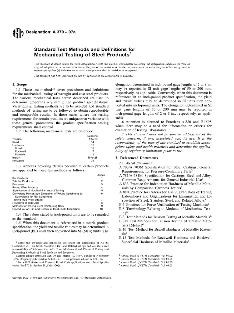 ASTM A370 - 97a | PDF