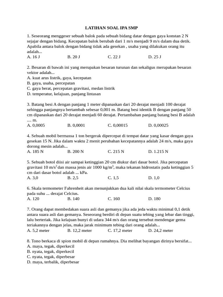 Latihan Soal IPA SMP Lengkap dan Terperinci | PDF