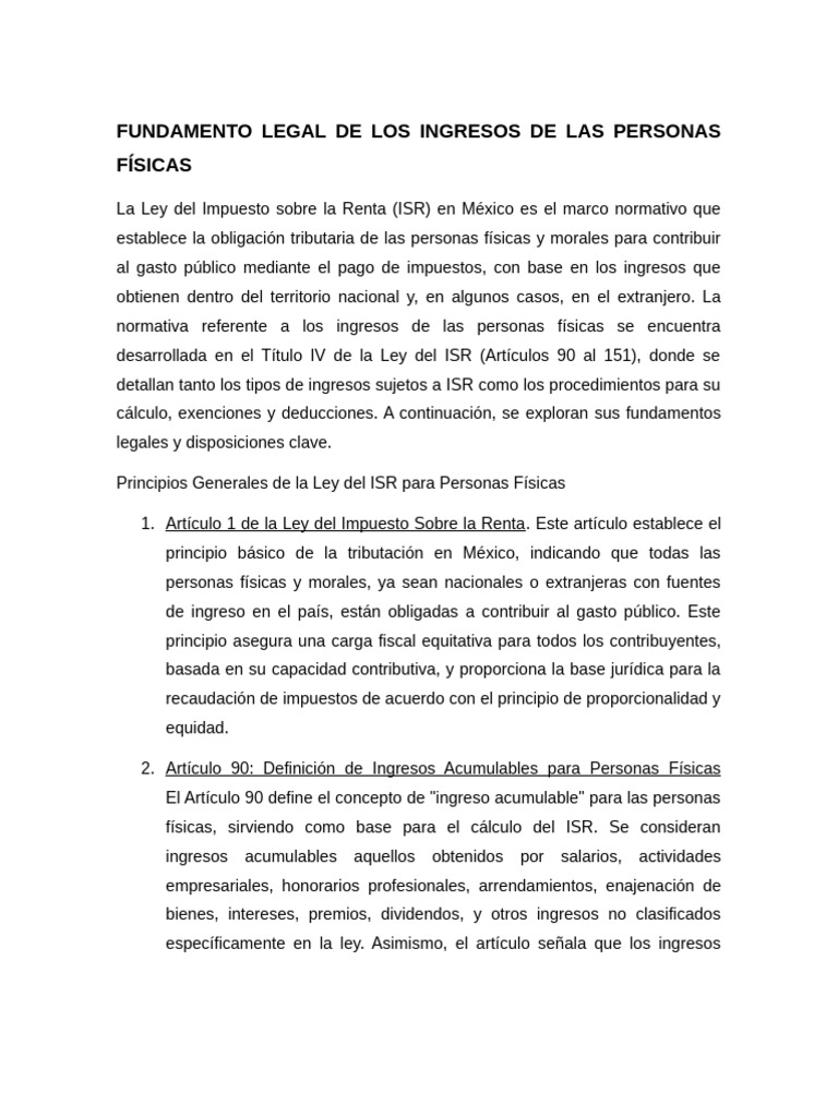 Fundamento Legal de Las Personas Fisicas Lisr | PDF | Impuesto sobre la ...