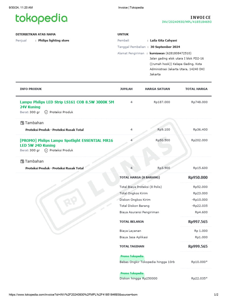 Invoice - Led mr16 | PDF