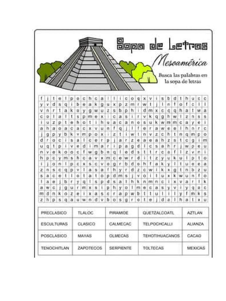 Sopa de Letras Civilizaciones de Mesoamérica | PDF
